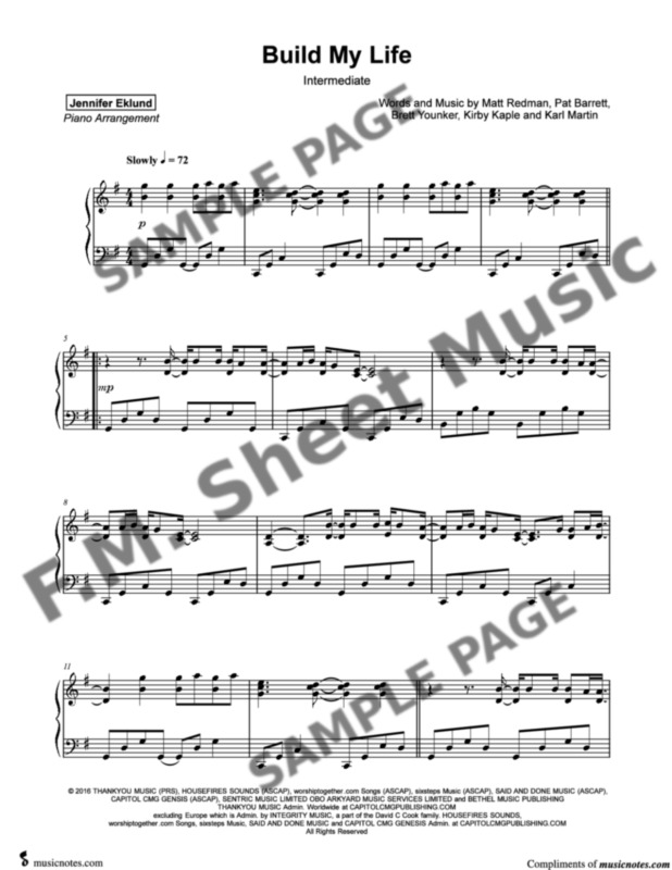 Build My Life (Intermediate Piano) By Passion - F.M. Sheet Music - Pop ...