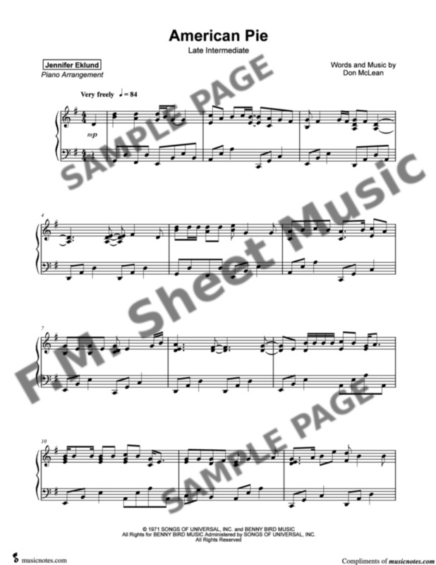 American Pie (Late Intermediate Piano) By Don McLean, Madonna - F.M ...