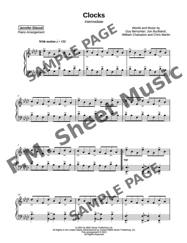 Clocks (Intermediate Piano) By Coldplay - F.M. Sheet Music - Pop ...
