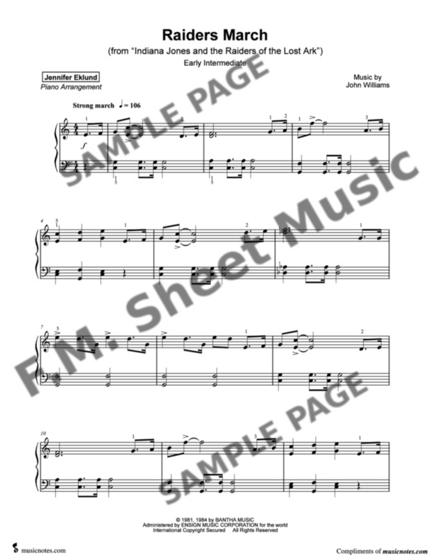 Raiders March (Early Intermediate Piano) By John Williams - F.M. Sheet ...