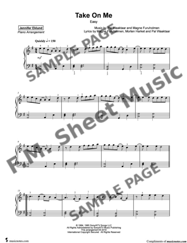 Take On Me (Easy Piano) By A-Ha - F.M. Sheet Music - Pop Arrangements ...