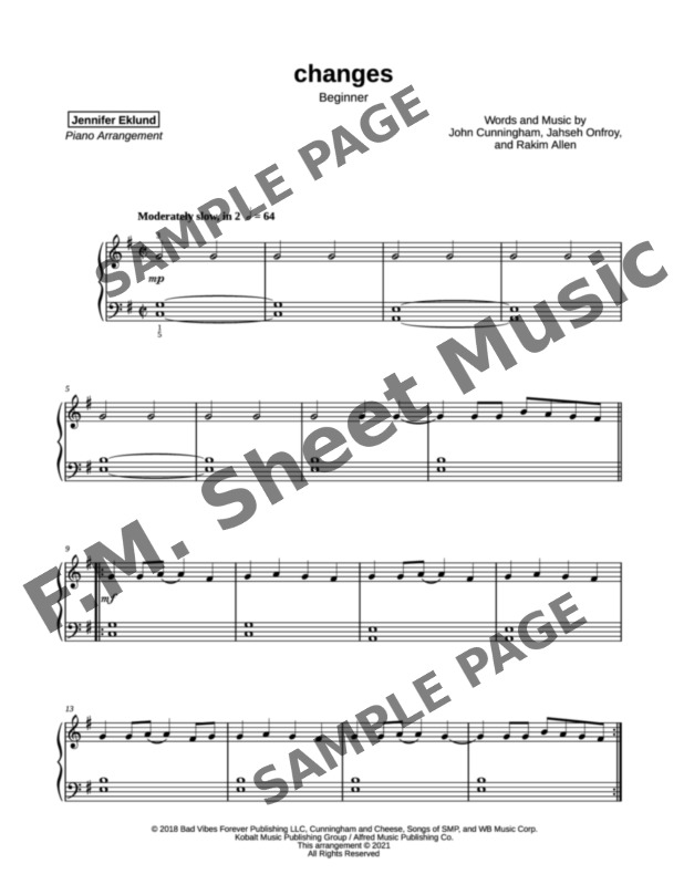 Changes (Beginners) By XXXTentacion - F.M. Sheet Music - Pop ...