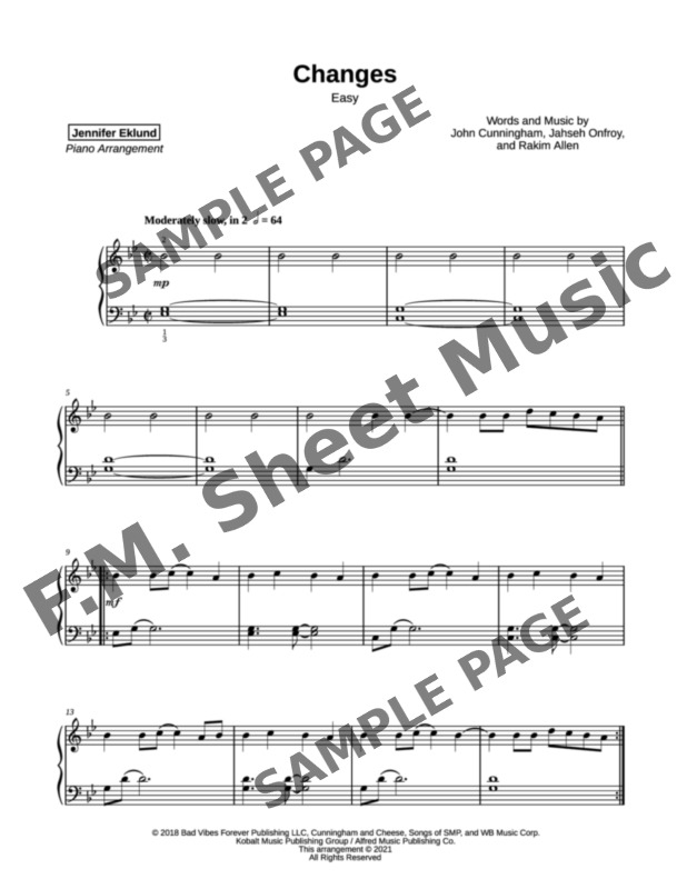 Changes (Easy Piano) By XXXTentacion - F.M. Sheet Music - Pop ...