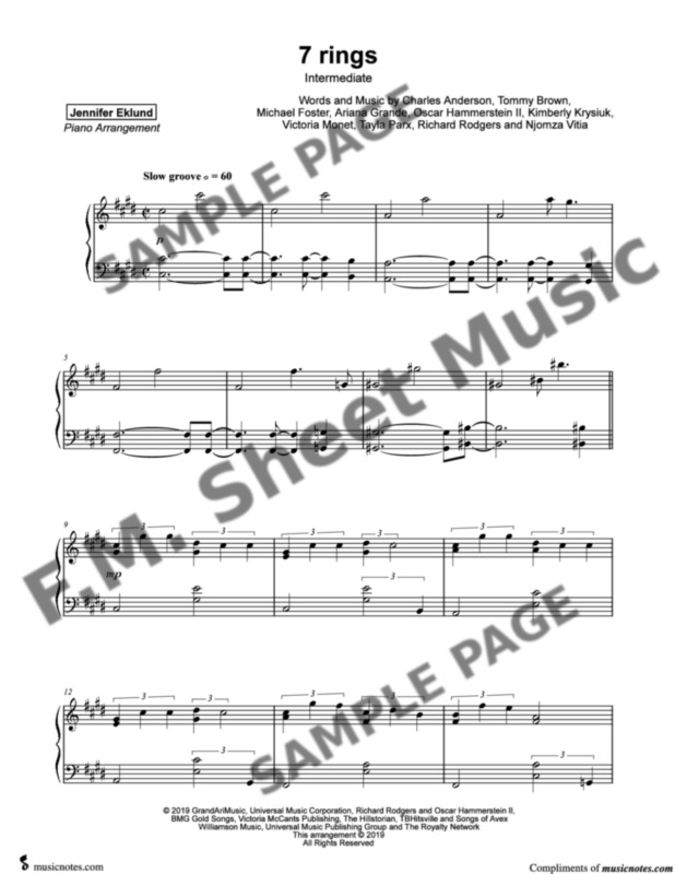 7 Rings (Intermediate Piano) By Ariana Grande - F.M. Sheet Music - Pop ...