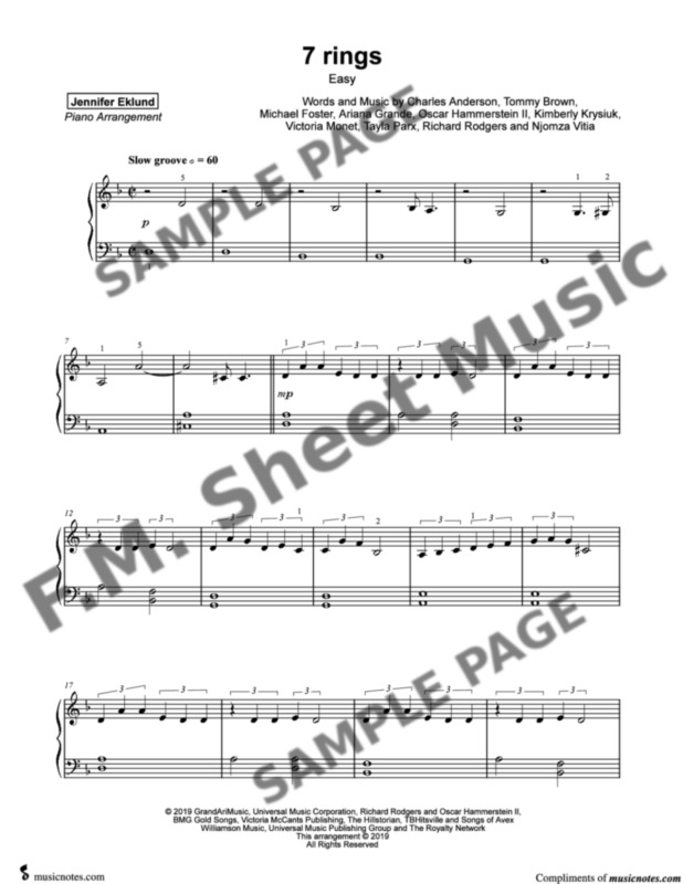 7 Rings (Easy Piano) By Ariana Grande - F.M. Sheet Music - Pop ...