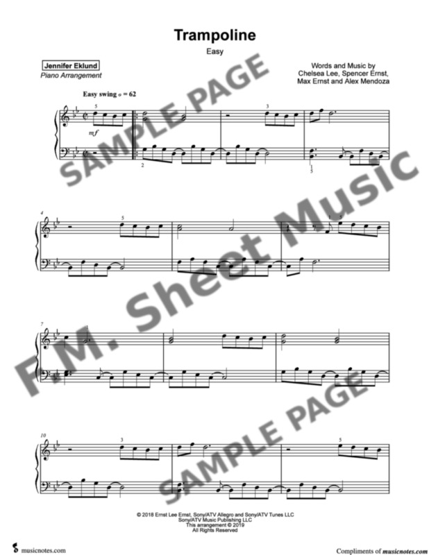 Trampoline (Easy Piano) By SHAED - F.M. Sheet Music - Pop Arrangements ...