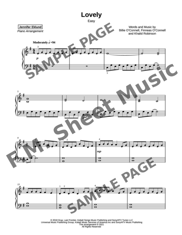 Lovely (Easy Piano) By Billie Eilish, Khalid - F.M. Sheet Music - Pop ...