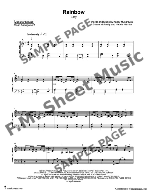 Rainbow (Easy Piano) By Kacey Musgraves - F.M. Sheet Music - Pop ...