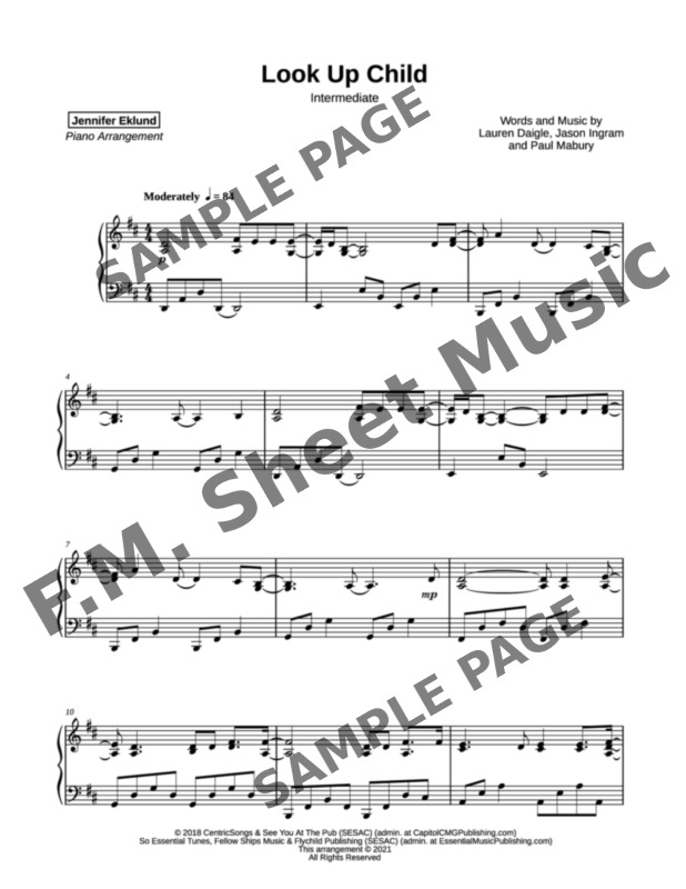 Look Up Child (Intermediate Piano) By Lauren Daigle - F.M. Sheet Music ...