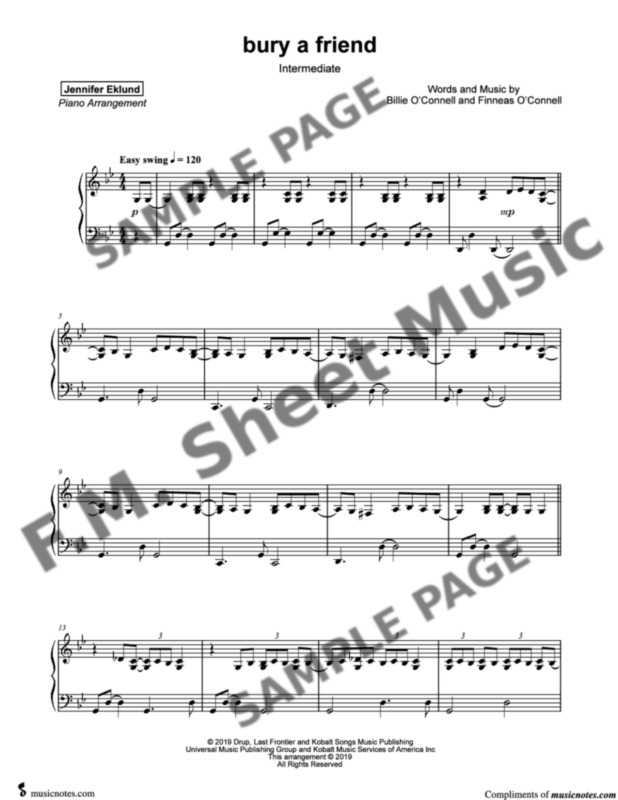 Bury a Friend (Intermediate Piano) By Billie Eilish - F.M. Sheet Music ...
