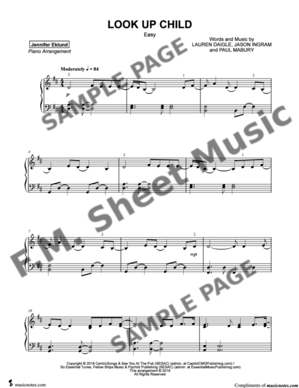 Look Up Child (Easy Piano) By Lauren Daigle - F.M. Sheet Music - Pop ...