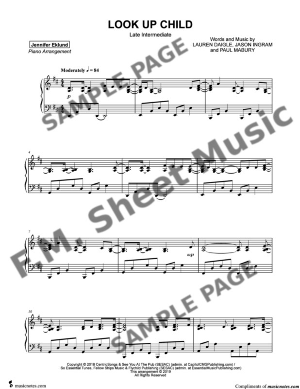 Look Up Child (Late Intermediate Piano) By Lauren Daigle - F.M. Sheet ...
