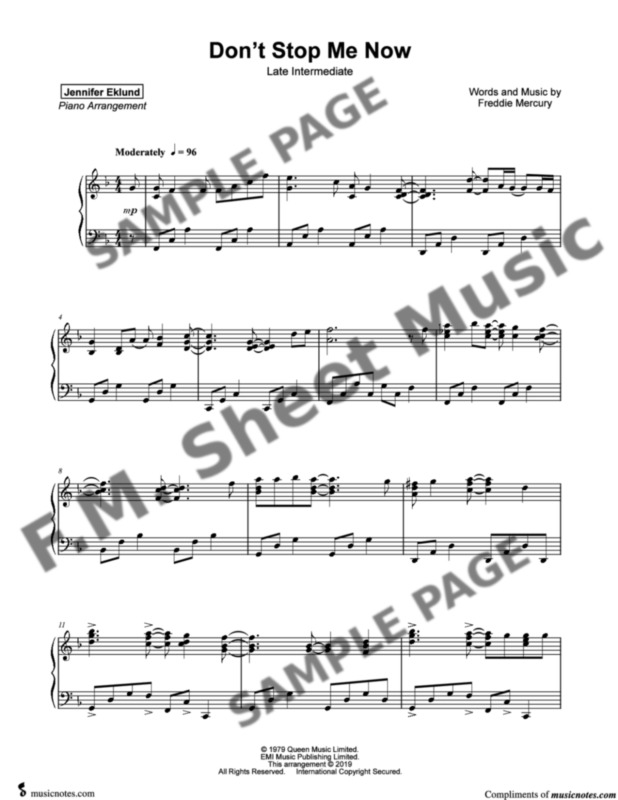 Don't Stop Me Now (Late Intermediate Piano) By Queen - F.M. Sheet Music ...