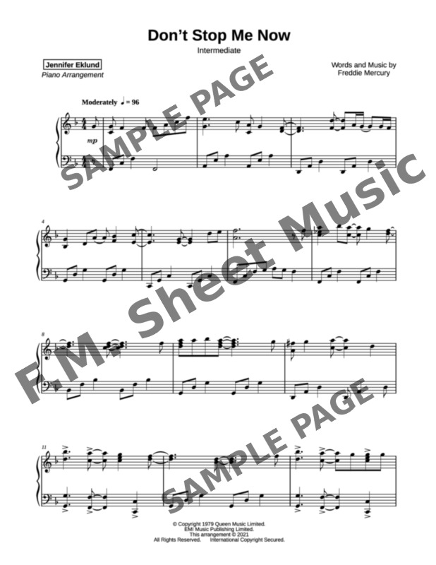 Don't Stop Me Now (Intermediate Piano) By Queen - F.M. Sheet Music ...
