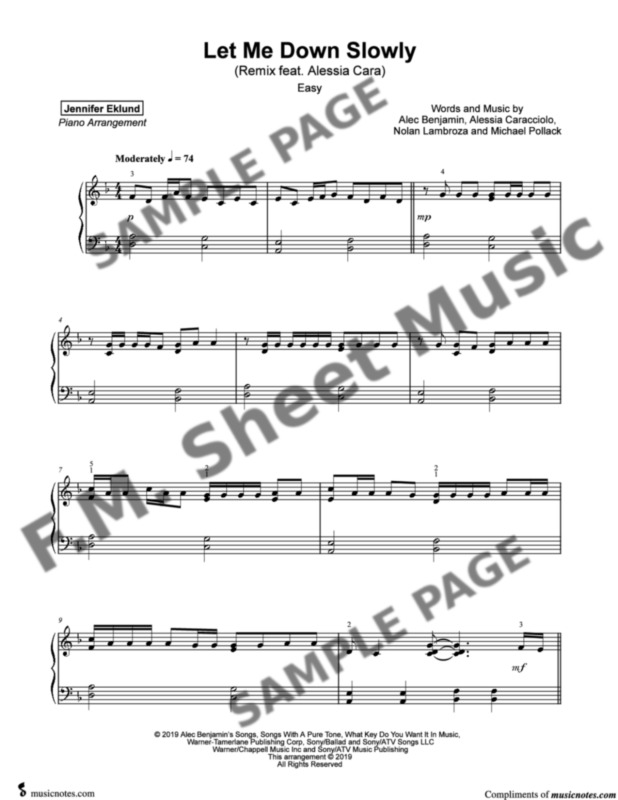 Let Me Down Slowly (Easy Piano) By Alec Benjamin, Alessia Cara - F.M ...