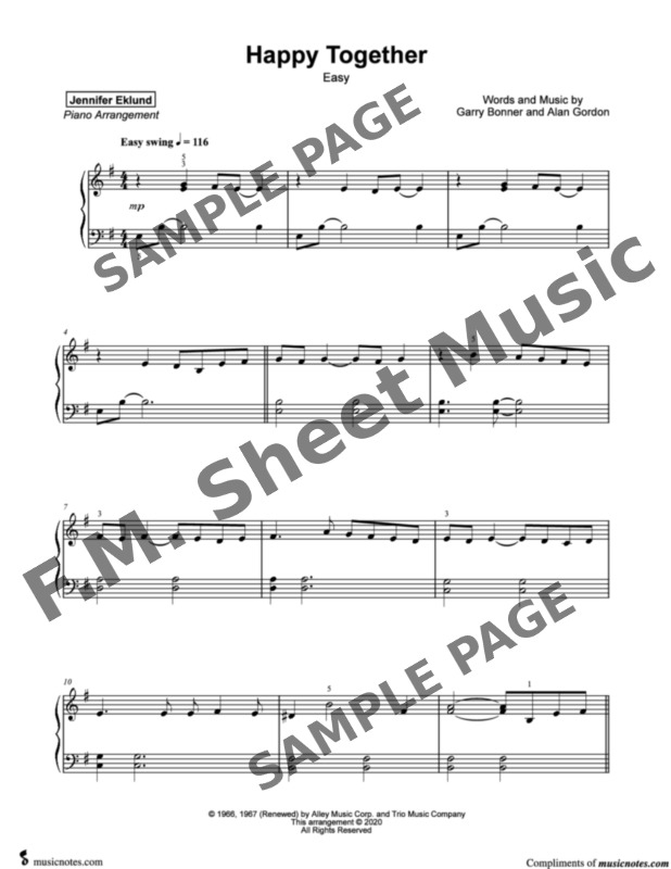 Happy Together (Easy Piano) By The Turtles, Weezer - F.M. Sheet Music ...
