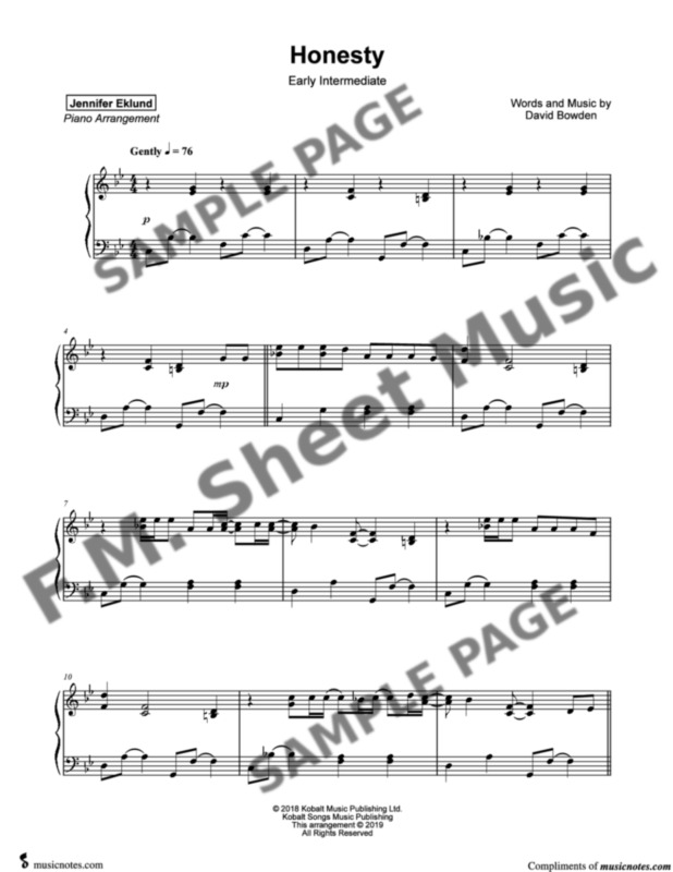 Honesty (Early Intermediate Piano) By Pink Sweat$ - F.M. Sheet Music ...