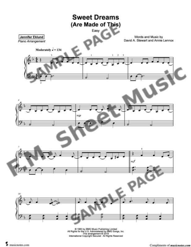 Sweet Dreams (Are Made of This) (Easy Piano) By Eurythmics, Weezer - F ...