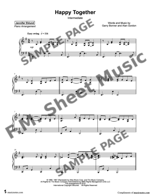 Happy Together (Intermediate Piano) By The Turtles, Weezer - F.M. Sheet ...