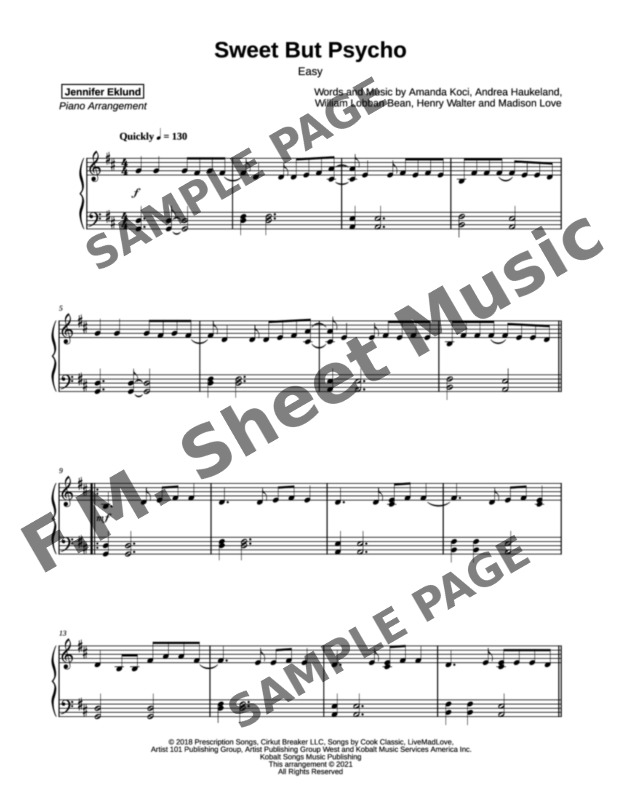 Sweet But Psycho (Easy Piano) By Ava Max - F.M. Sheet Music - Pop ...