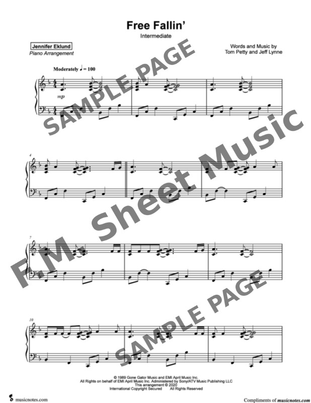 Free Fallin' (Intermediate Piano) By Tom Petty - F.M. Sheet Music - Pop ...