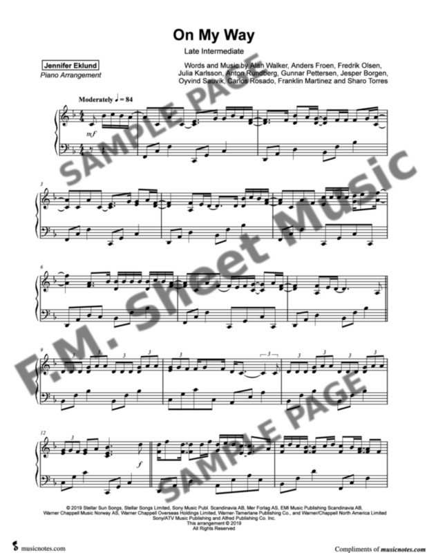 On My Way (Late Intermediate Piano) By Alan Walker, Sabrina Carpenter ...