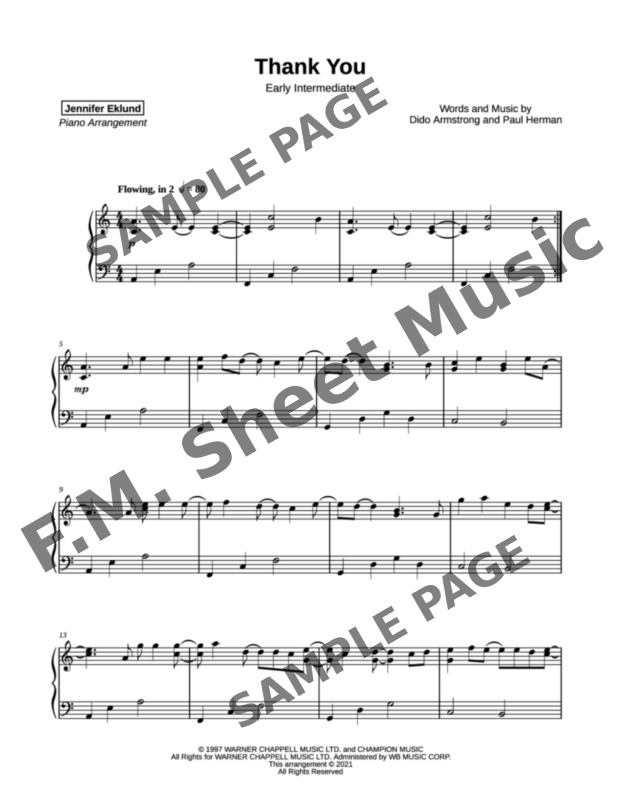 Thank You (Early Intermediate Piano) By Dido - F.M. Sheet Music - Pop ...