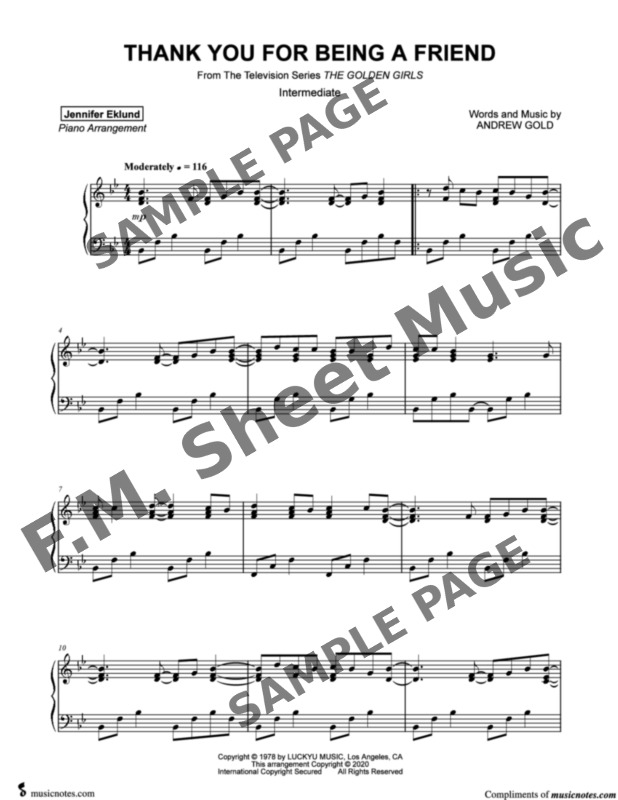 Thank You for Being a Friend (from The Golden Girls) (Intermediate ...