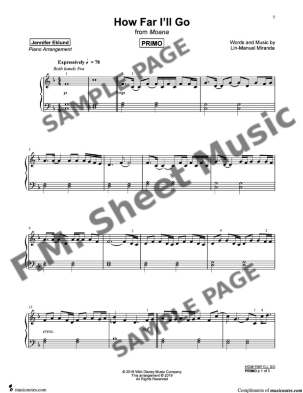 How Far I'll Go (Easy Piano Duet) By Alessia Cara - F.M. Sheet Music ...