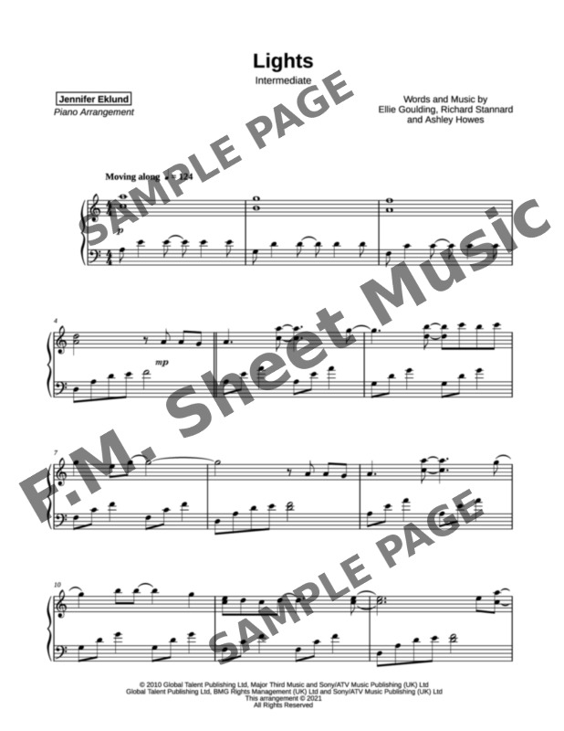 Lights (Intermediate Piano) By Ellie Goulding - F.M. Sheet Music - Pop ...