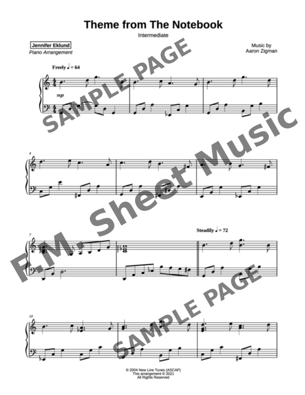 The Notebook (Main Theme) (Intermediate Piano) By Aaron Zigman - F.M ...