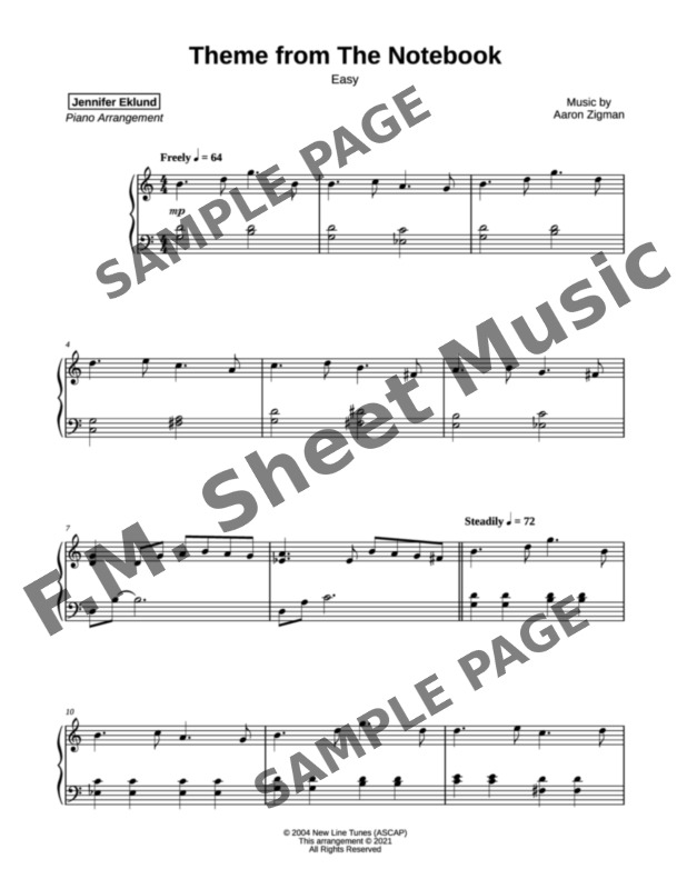 The Notebook (Main Theme) (Easy Piano) By Aaron Zigman - F.M. Sheet ...