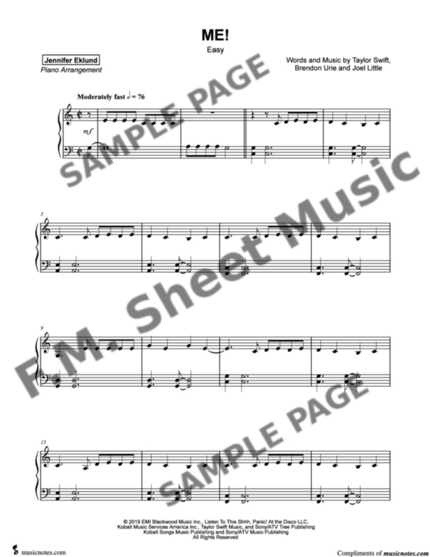 Me! (Easy Piano) By Taylor Swift - F.M. Sheet Music - Pop Arrangements ...