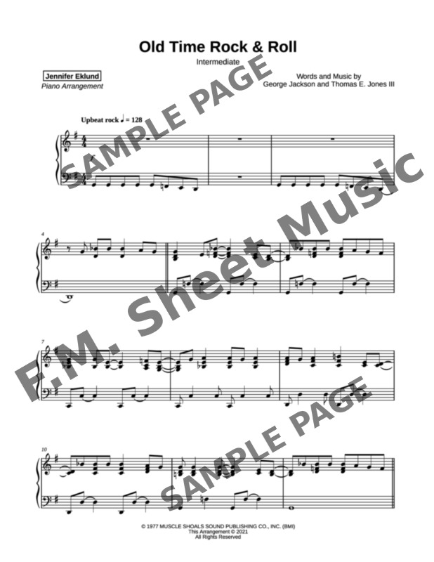 Old Time Rock & Roll (Intermediate Piano) By Bob Seger - F.M. Sheet ...