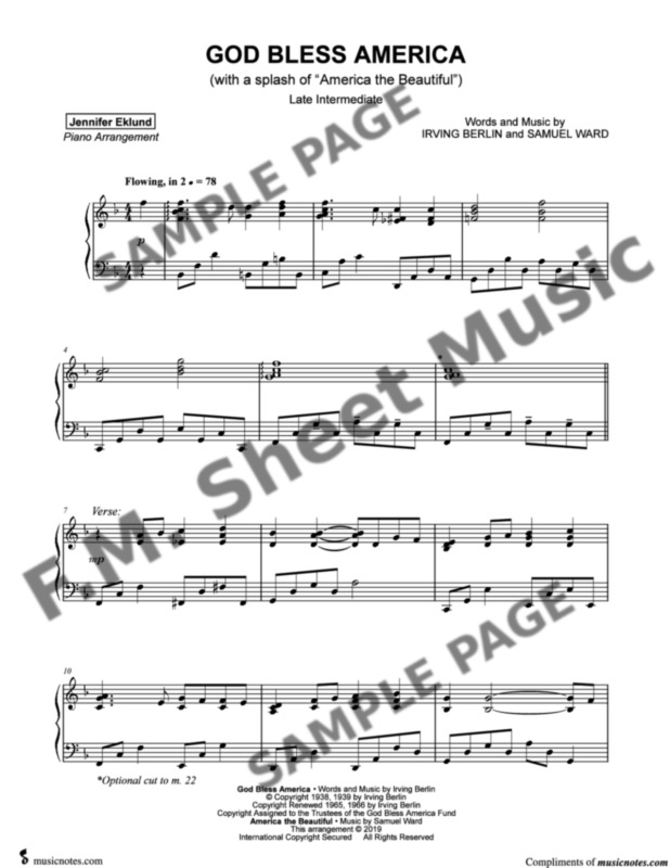 God Bless America (Late Intermediate Piano) By Irving Berlin - F.M ...