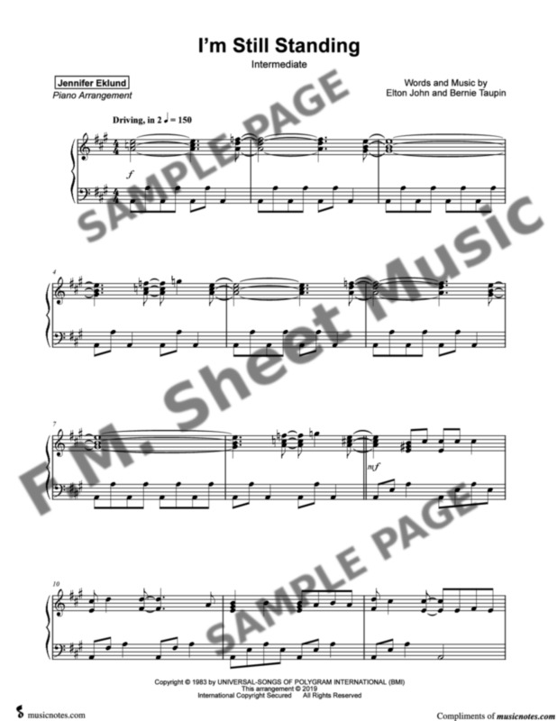 I'm Still Standing (Intermediate Piano) By Elton John - F.M. Sheet ...