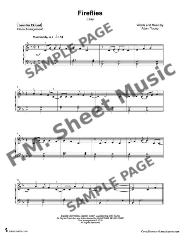 Fireflies (Easy Piano) By Owl City - F.M. Sheet Music - Pop ...