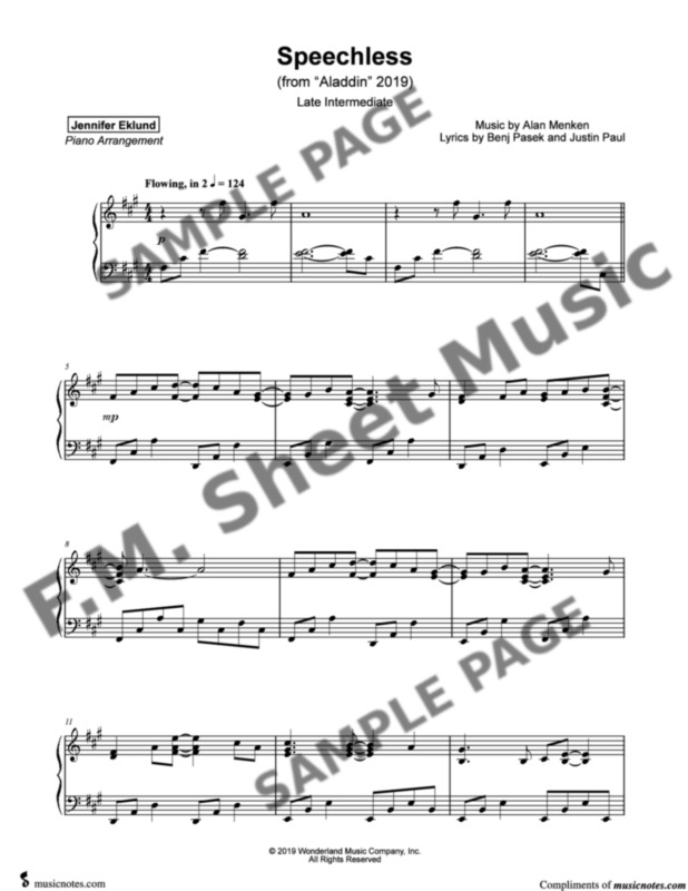 Speechless (from Aladdin 2019) (Late Intermediate Piano) By Naomi Scott ...