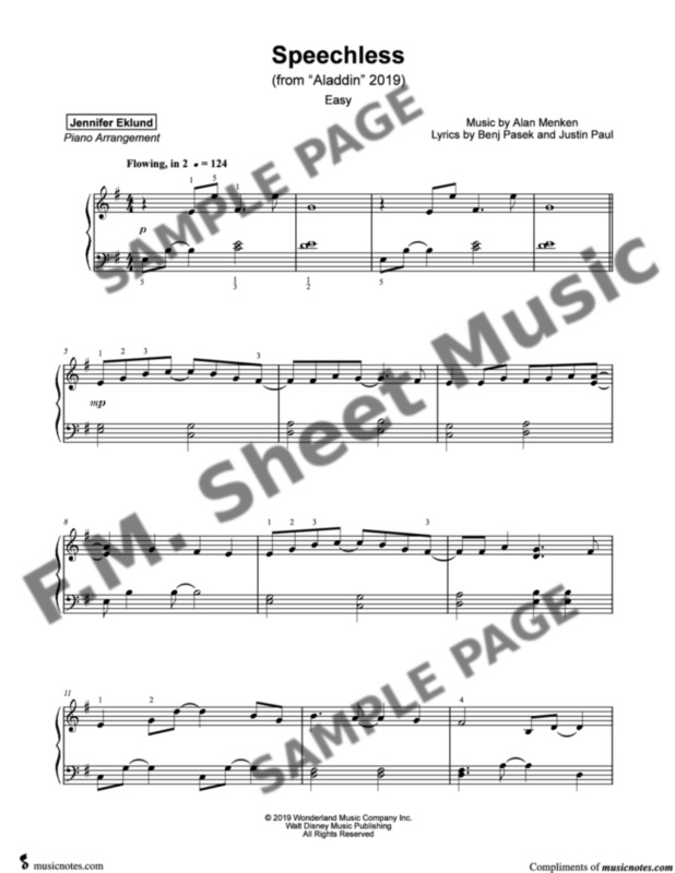 Speechless (from Aladdin 2019) (Easy Piano) By Naomi Scott - F.M. Sheet ...