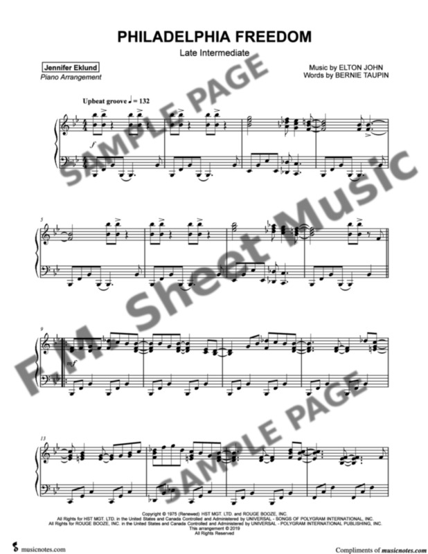 Philadelphia Freedom (Late Intermediate Piano) By Elton John - F.M ...