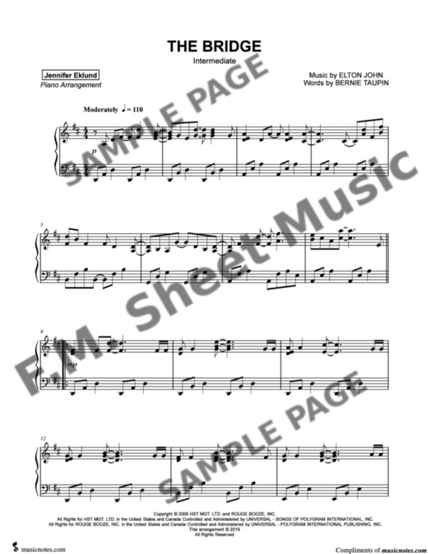 The Bridge (Intermediate Piano) By Elton John - F.M. Sheet Music - Pop ...