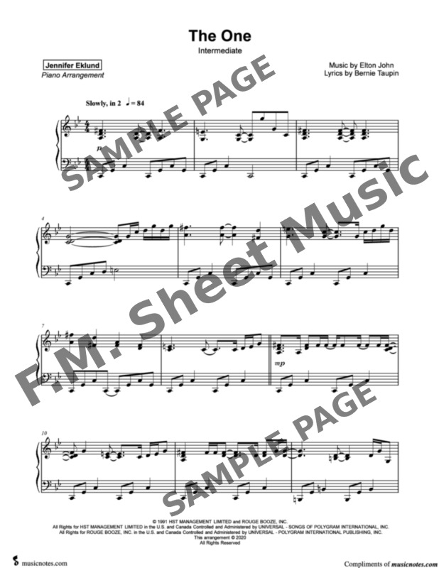 The One (Intermediate Piano) By Elton John - F.M. Sheet Music - Pop ...