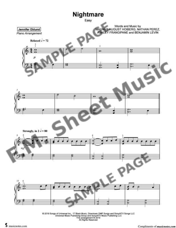 Nightmare (Easy Piano) By Halsey - F.M. Sheet Music - Pop Arrangements ...