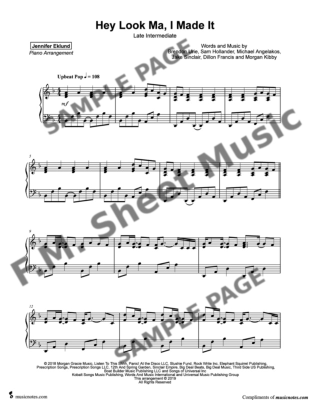 Hey Look Ma, I Made It (Late Intermediate Piano) By Panic! at the Disco ...