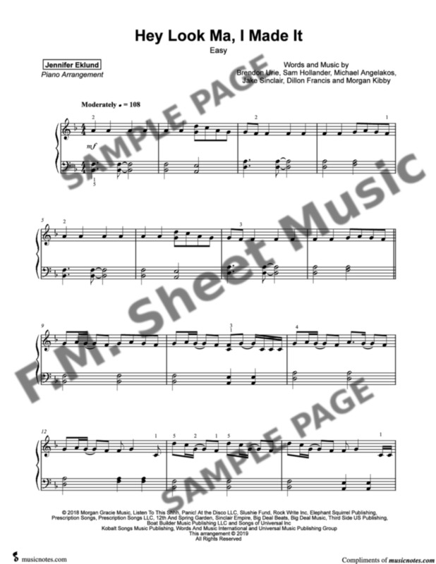 Hey Look Ma, I Made It (Easy Piano) By Panic! at the Disco - F.M. Sheet ...
