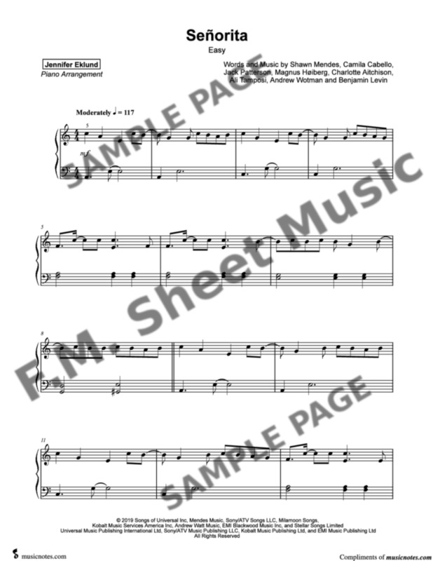 Senorita (Easy Piano) By Camila Cabello, Shawn Mendes - F.M. Sheet ...