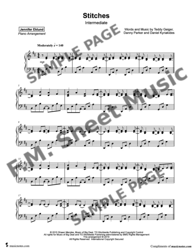 Stitches (Intermediate Piano) By Shawn Mendes - F.M. Sheet Music - Pop ...