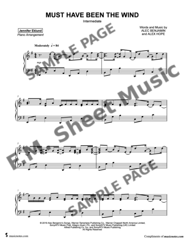 Must Have Been the Wind (Intermediate Piano) By Alec Benjamin - F.M ...