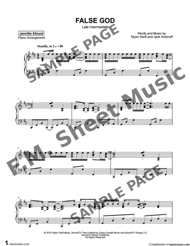 False God (Late Intermediate Piano) By Taylor Swift - F.M. Sheet Music ...