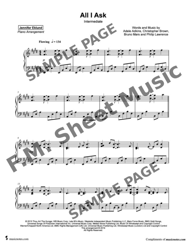 All I Ask (Intermediate Piano) By Adele - F.M. Sheet Music - Pop ...